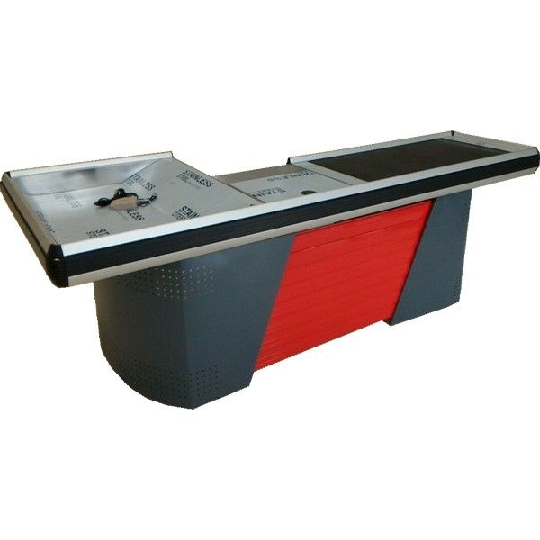 میز چک اوت نوارنقاله L میز پرداخت نوار متحرک صندوق فروشگاهی رنگ سفید